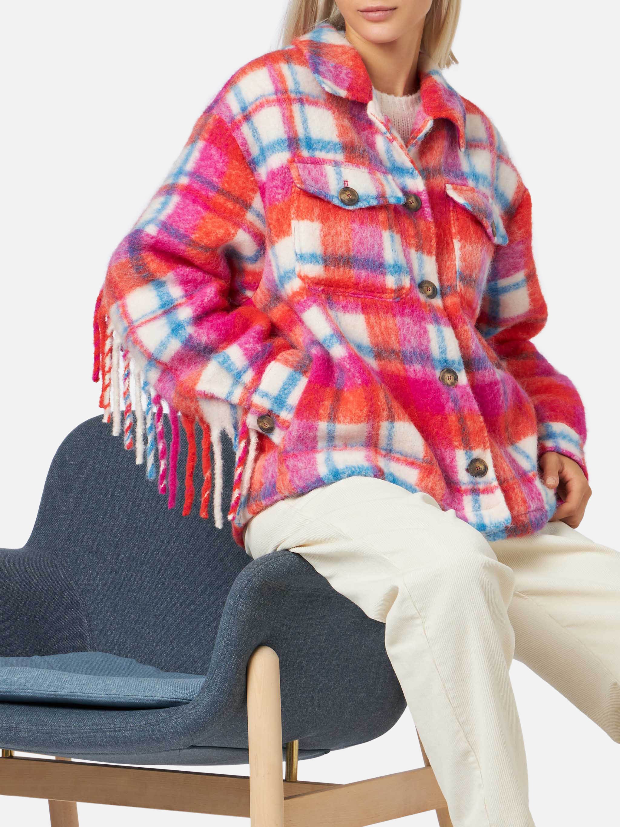 Marceline tartan overshirt jacket with fringes – MC2 Saint Barth