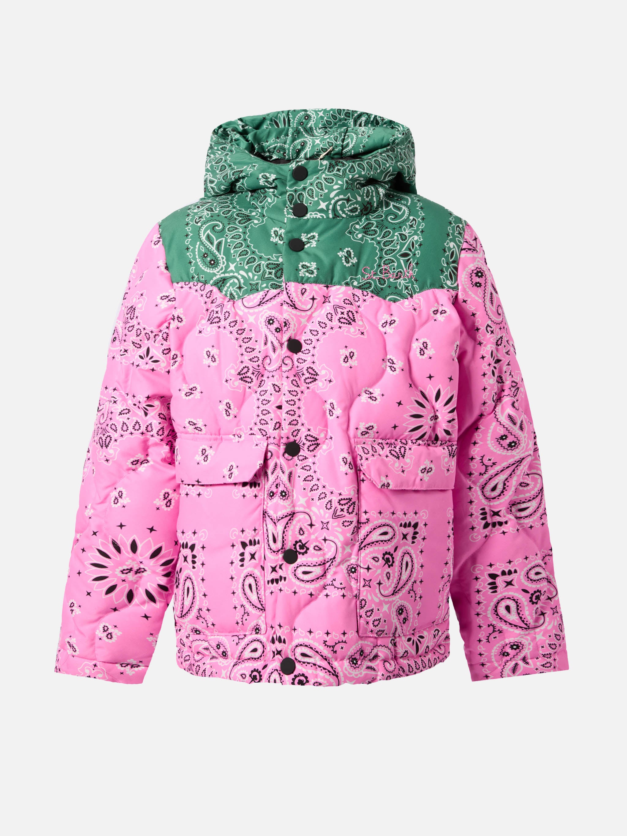 Hooded down padded jacket Baxter Jr with bandana print – MC2 Saint Barth