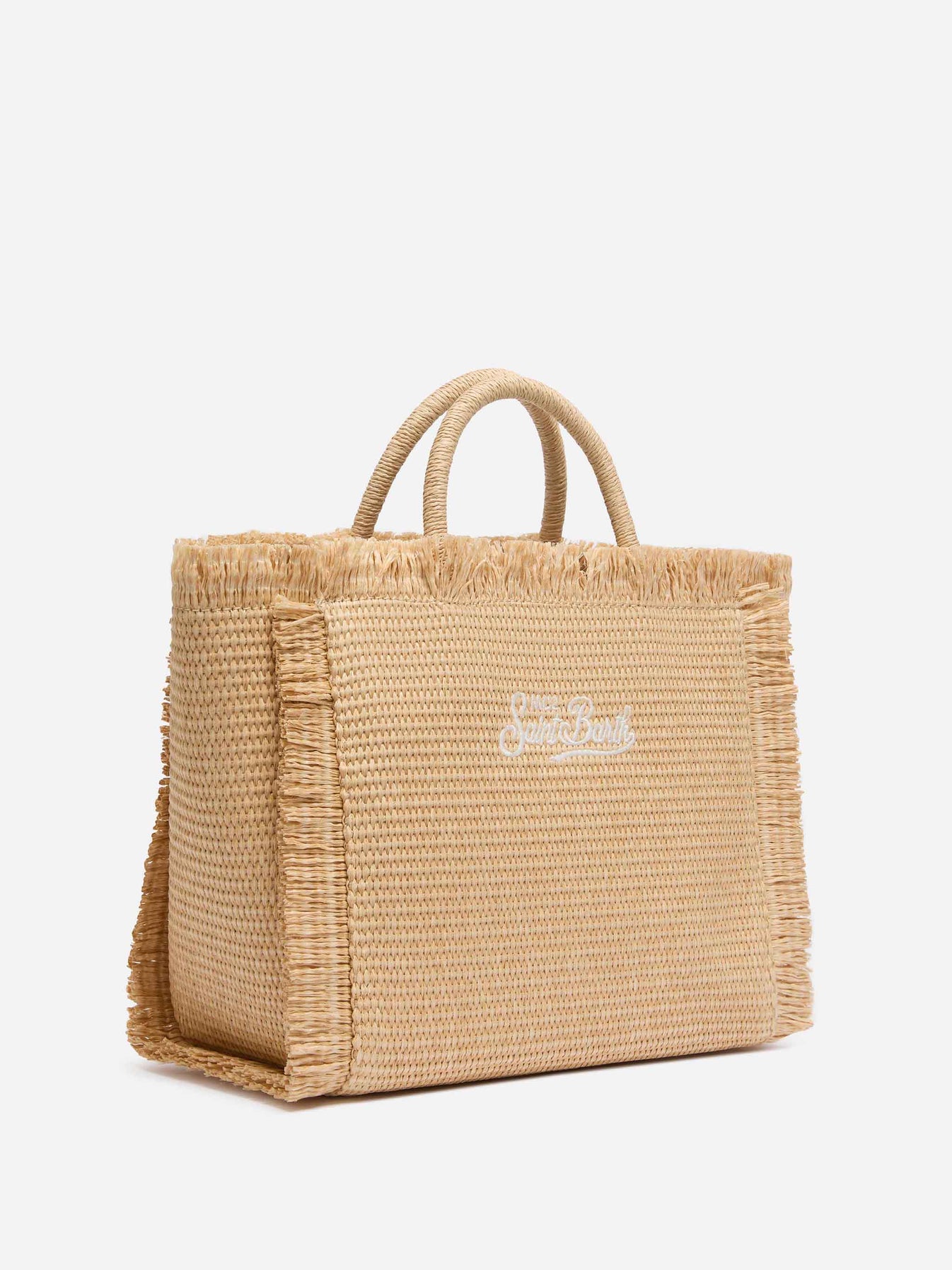 Colette Straw effect handbag with embroidered small logo – MC2 Saint Barth