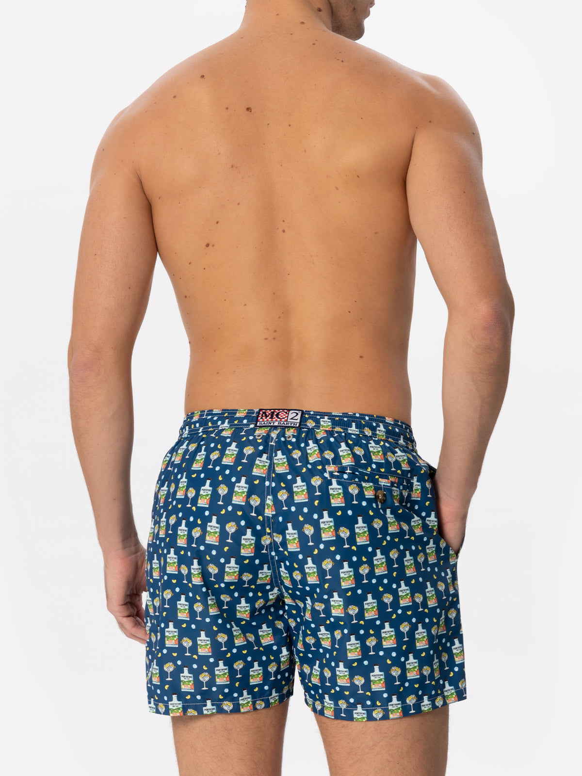 Man light fabric swim shorts with Portofino gin print | PORTOFINO DRY ...