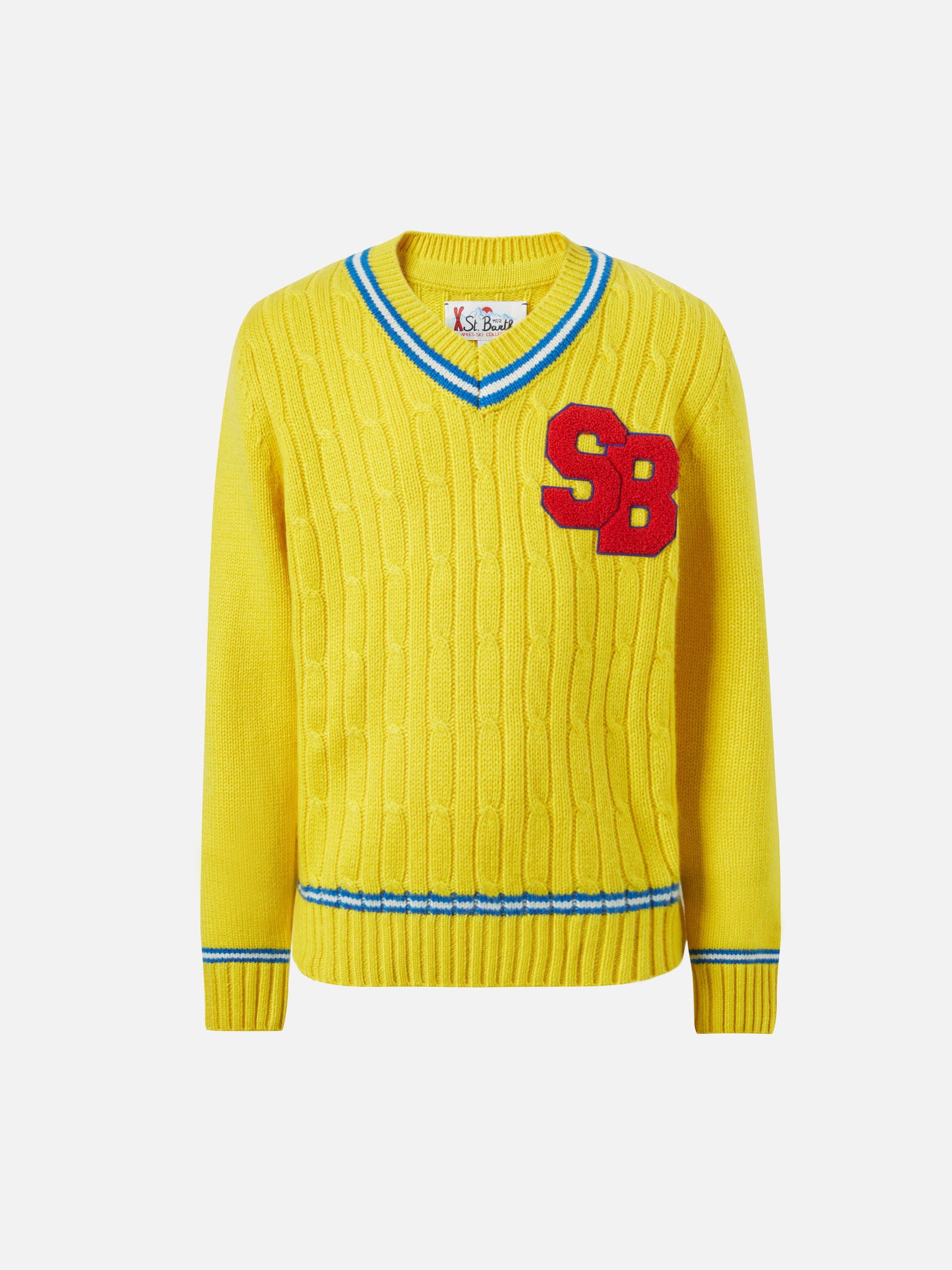 Roger Jr. Zopfstrickpullover mit V-Ausschnitt und SB-Aufnäher – MC2 ...