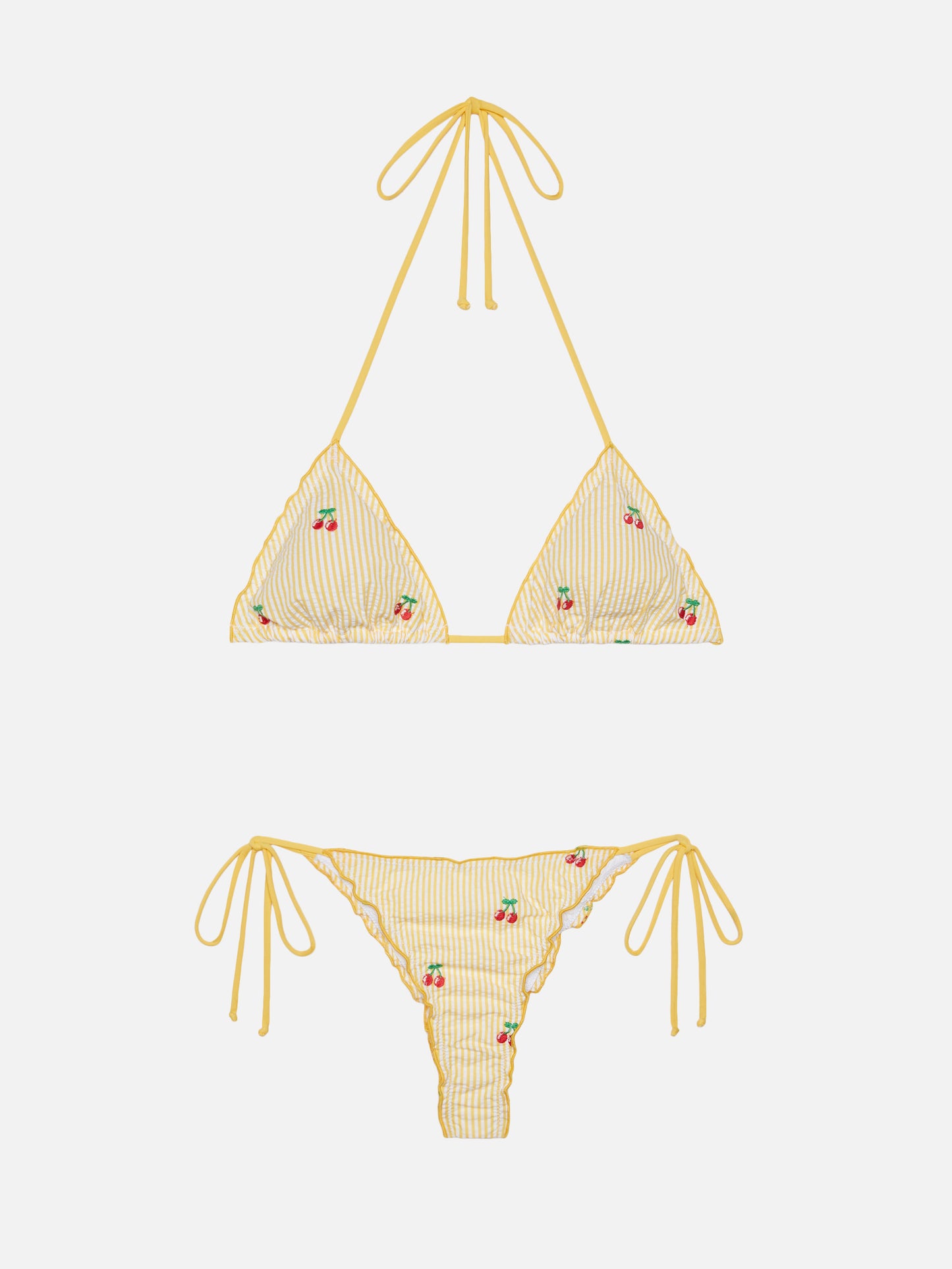 Sagittarius seersucker triangle top with striped print and cherry embr ...