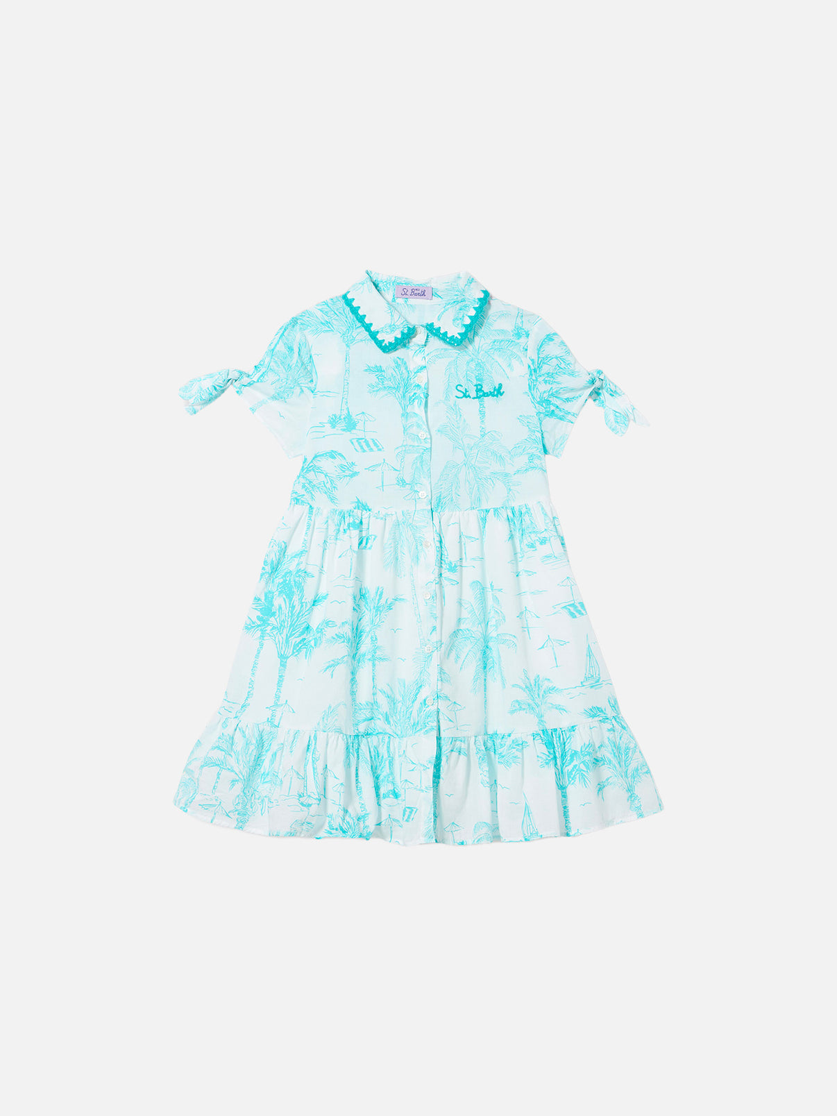 Robe fille avec motif toile de Jouy vert d’eau – MC2 Saint Barth