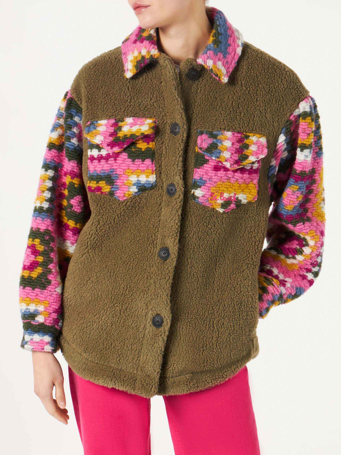 Woman sherpa overshirt with crochet details – MC2 Saint Barth